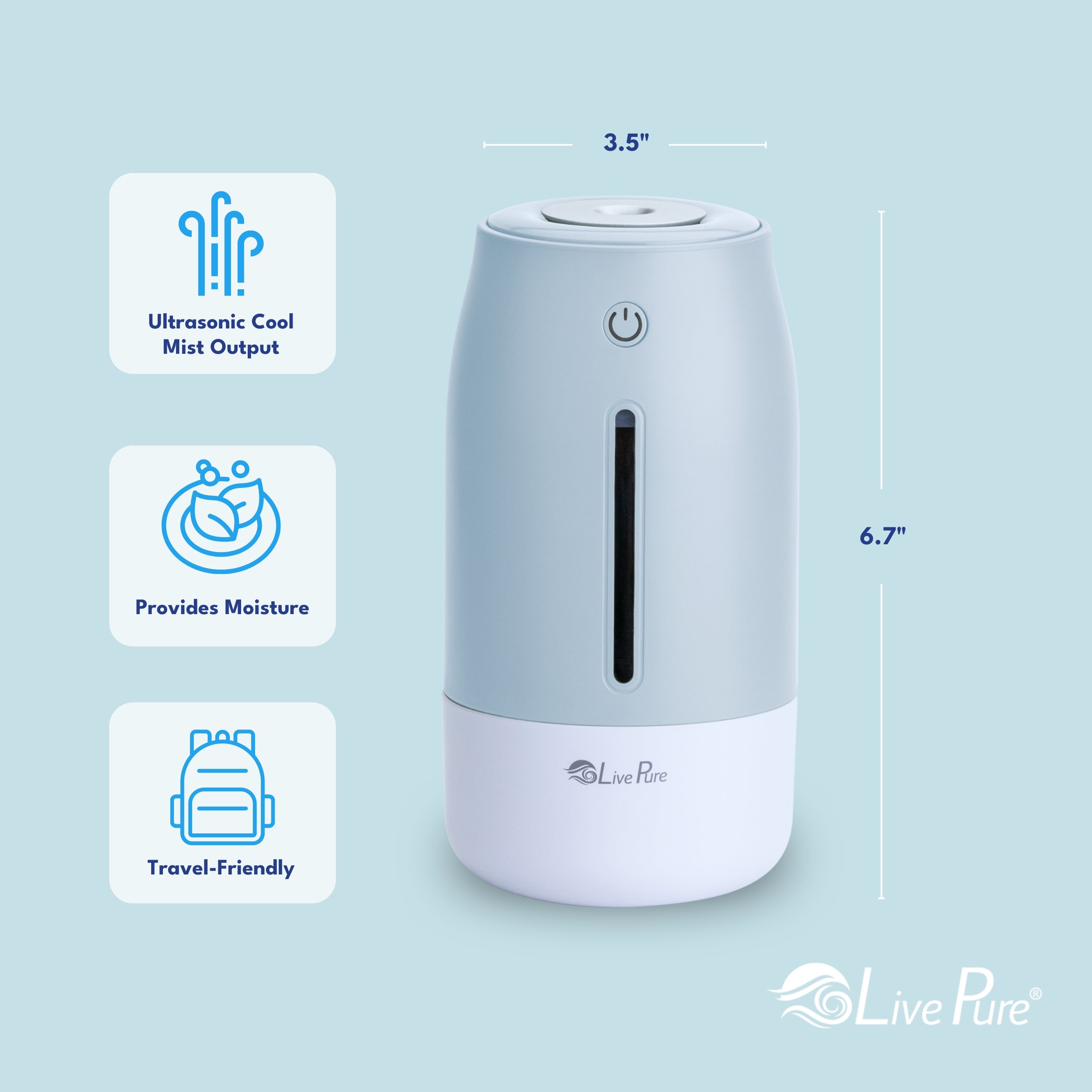 LivePure Aqua Glo Portable Cool Mist Humidifier LP250 White